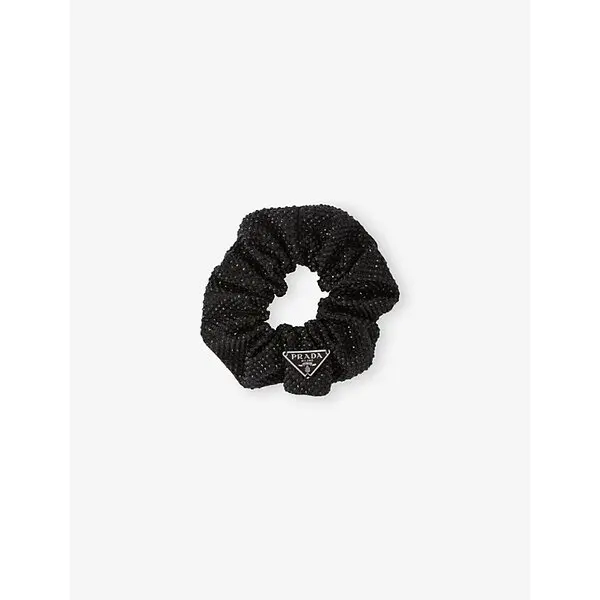 Prada Triangle-logo Satin Hair Scrunchie - Black