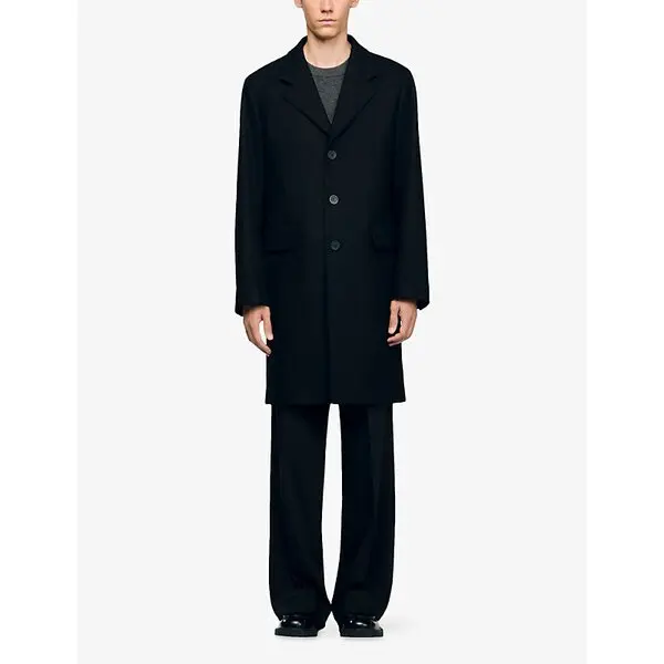 Sandro Single-breasted Notch-lapel Wool-blend Coat - Black