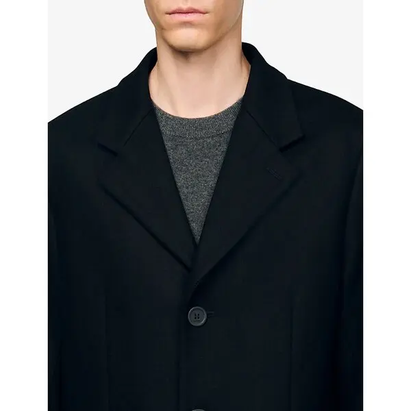 Sandro Single-breasted Notch-lapel Wool-blend Coat - Black