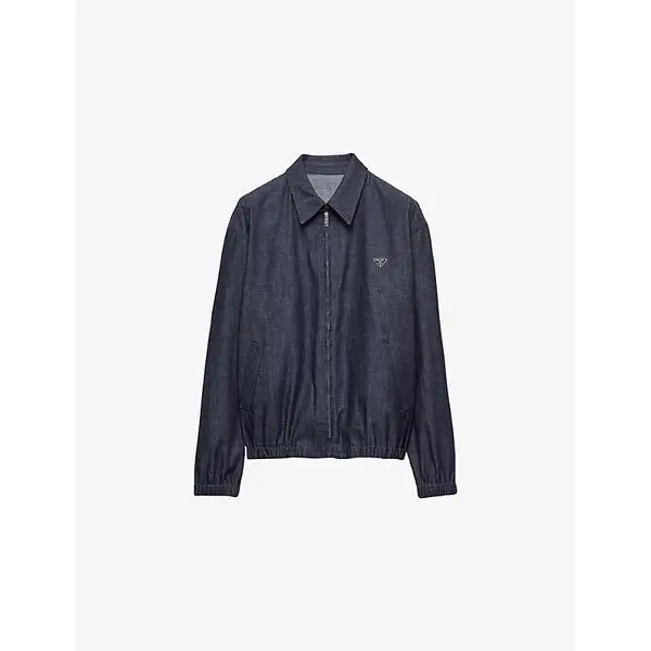 Prada Logo-plaque Blouson Denim Jacket - Blue