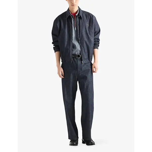 Prada Logo-plaque Blouson Denim Jacket - Blue