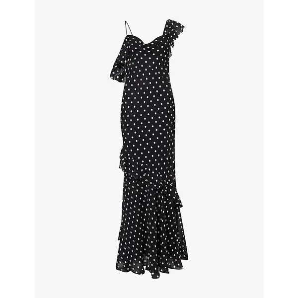 SELF-PORTRAIT Polka-dot Print Georgette Maxi Dress - Black
