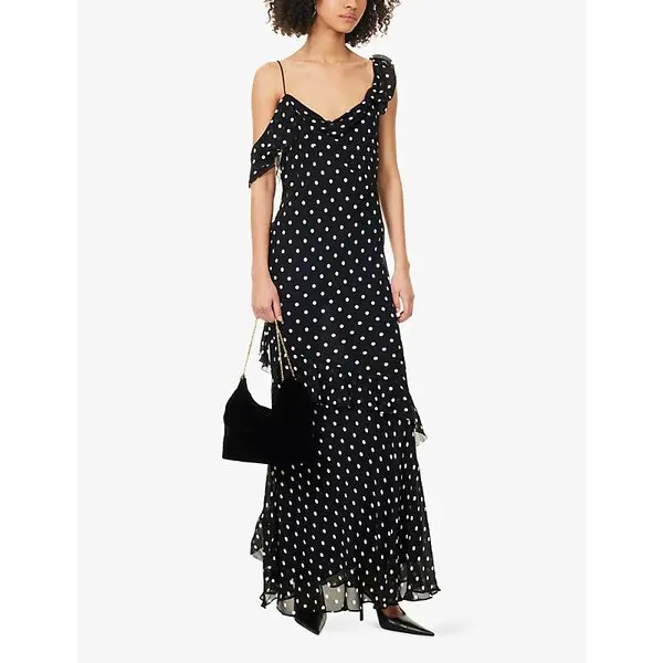 SELF-PORTRAIT Polka-dot Print Georgette Maxi Dress - Black