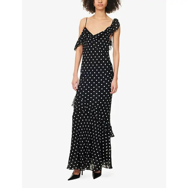 SELF-PORTRAIT Polka-dot Print Georgette Maxi Dress - Black