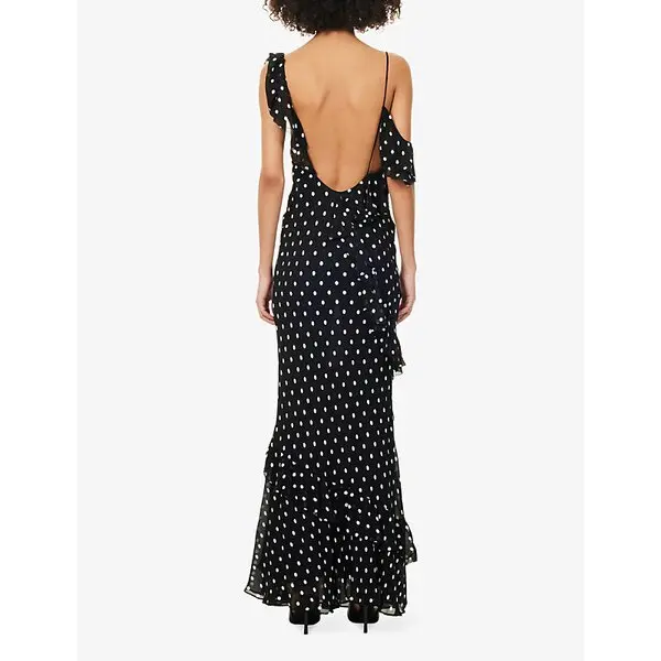 SELF-PORTRAIT Polka-dot Print Georgette Maxi Dress - Black