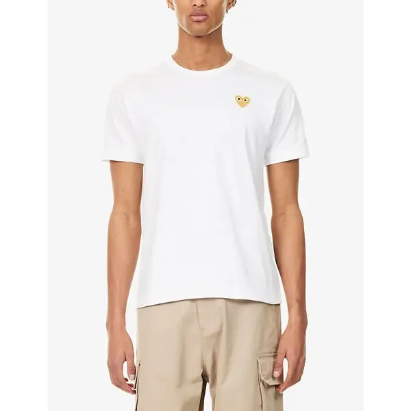 Play Comme Des Garcon Embroidered-logo Crewneck Cotton T-shirt - White