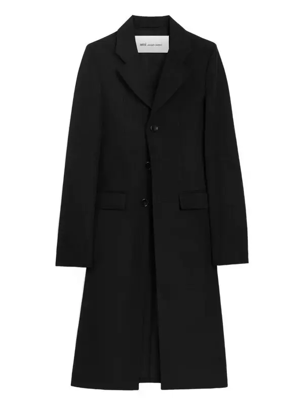 AMI Paris Wool Fitted Single-breasted Coat - Black