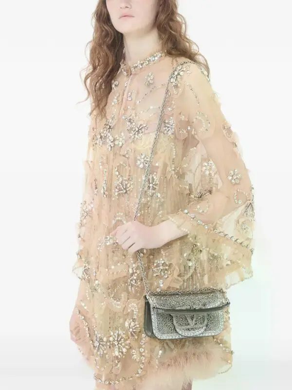 Valentino Garavani Small Locò Shoulder Bag With Rhinestones - Silver