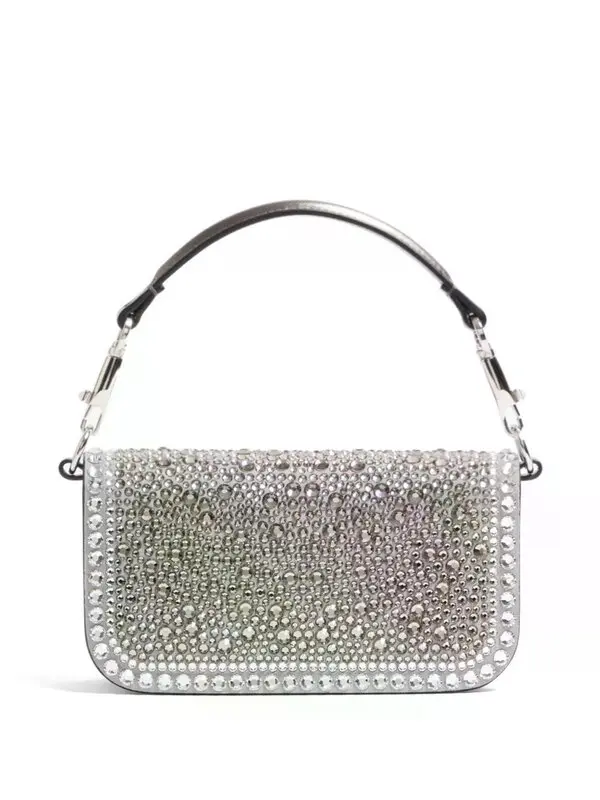 Valentino Garavani Small Locò Shoulder Bag With Rhinestones - Silver