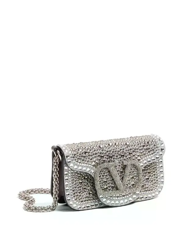 Valentino Garavani Small Locò Shoulder Bag With Rhinestones - Silver