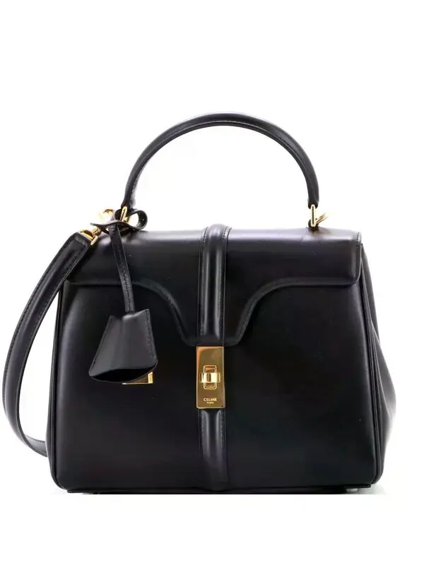 Celine 16 Top Handle Bag Smooth Calfskin Small Satchel - Black