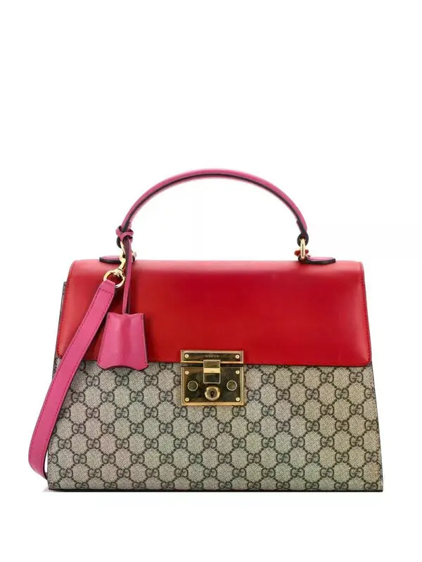 Gucci Padlock Top Handle Gg Coated Canvas And Leather Satchel - Brown