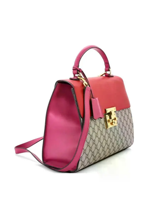 Gucci Padlock Top Handle Gg Coated Canvas And Leather Satchel - Brown