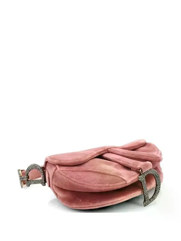 Dior Saddle Velvet Mini Shoulder Bag With Crystals - Pink