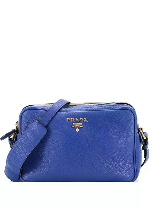 Prada Double Zip Camera Vitello Phenix Medium Crossbody Bag - Blue