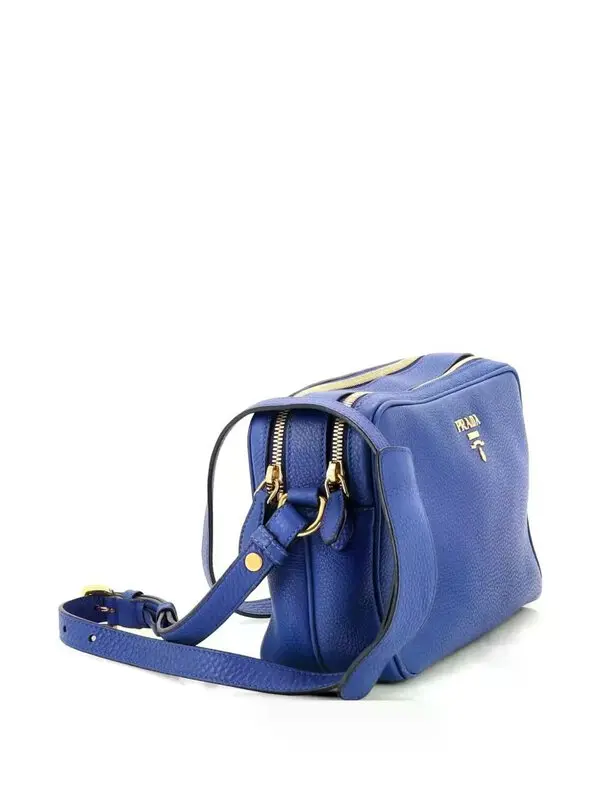 Prada Double Zip Camera Vitello Phenix Medium Crossbody Bag - Blue