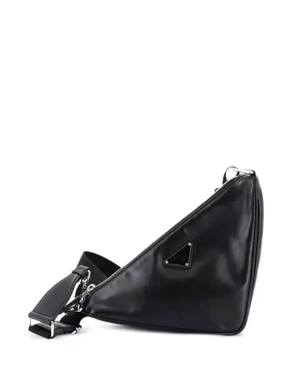 Prada Triangle Logo Zip Leather Crossbody Bag