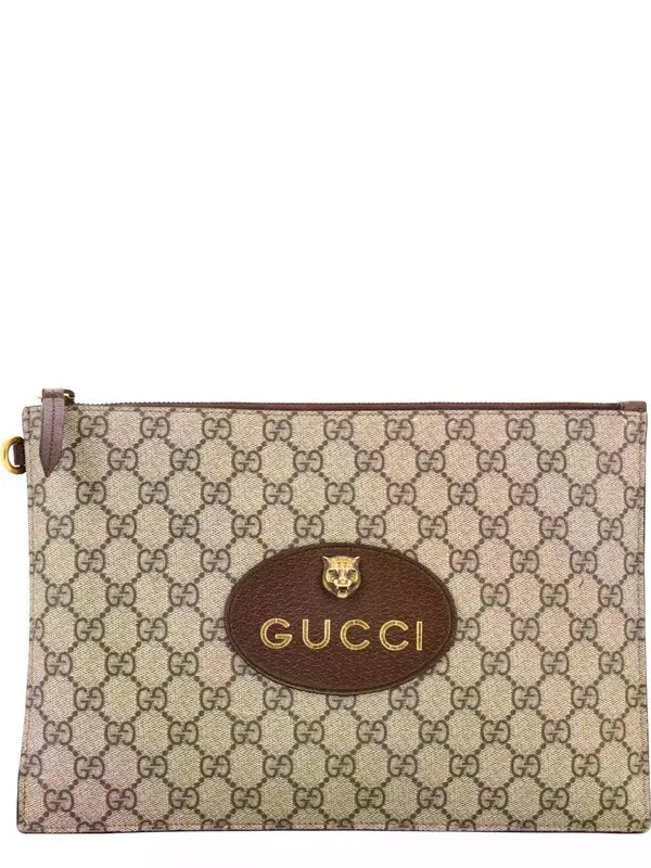 Gucci Neo Vintage Wristlet Pouch Gg Coated Canvas Clutch Bag - Brown