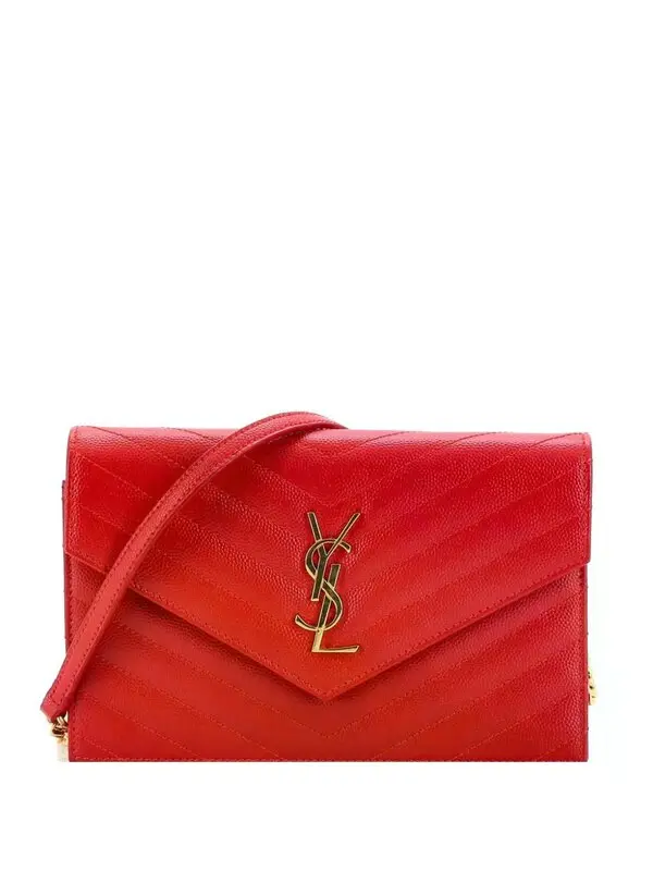 Saint Laurent Classic Monogram Wallet On Chain Matelasse Chevron Leather Small Crossbody Bag - Red