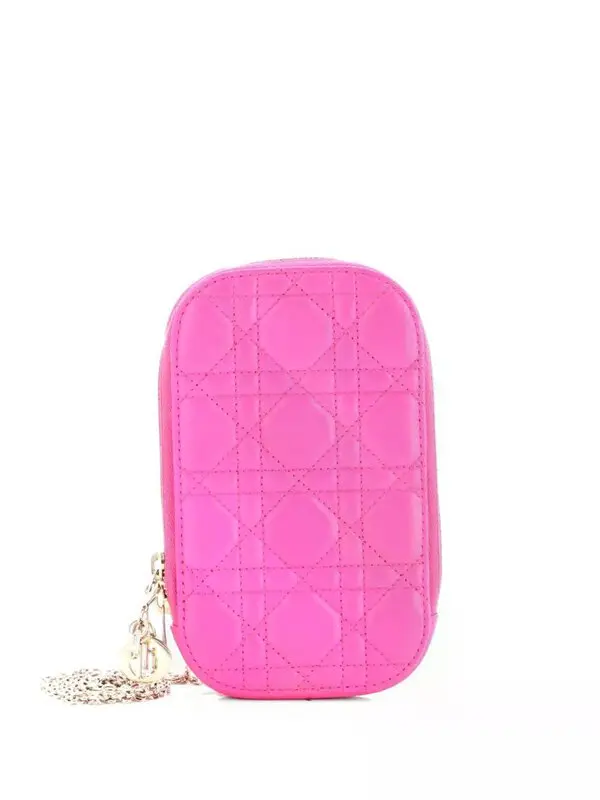 Dior Lady Phone Holder On Chain Cannage Quilt Lambskin Crossbody Bag - Pink
