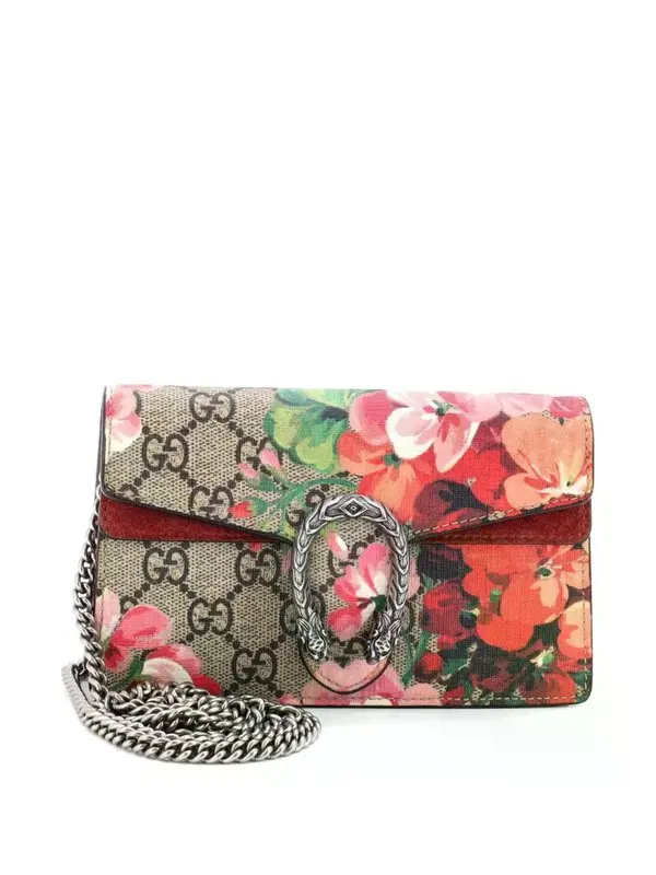 Gucci Dionysus Blooms Print Gg Coated Canvas Super Mini Crossbody Bag - Brown