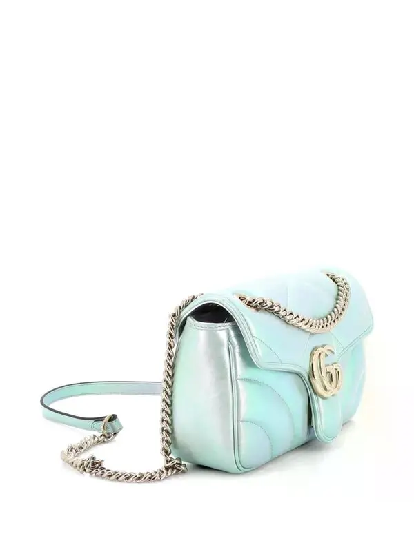Gucci Gg Marmont Small Shoulder Bag Chevron Iridescent Leather Flap - Green