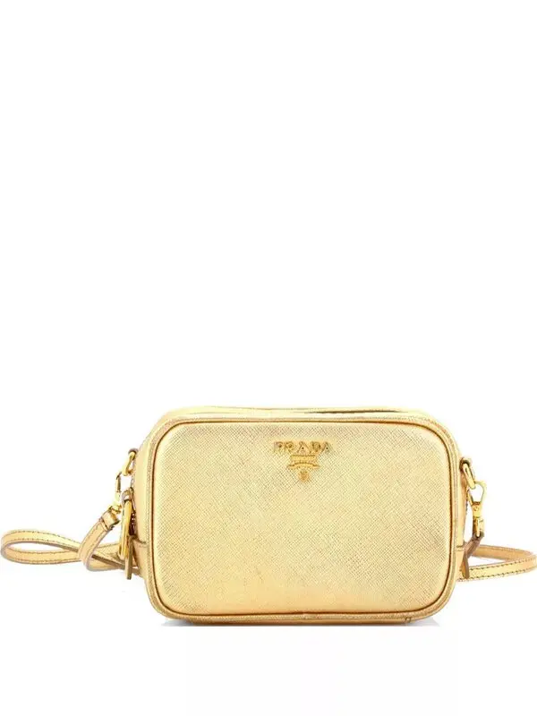Prada Zip Saffiano Leather Mini Crossbody Bag - Gold