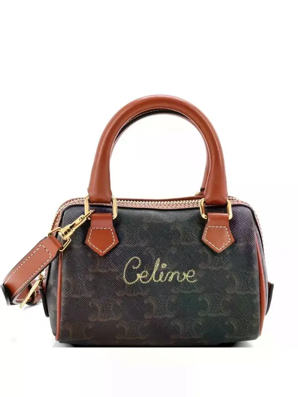 Celine Boston Bag Triomphe Coated Canvas Mini Satchel - Brown