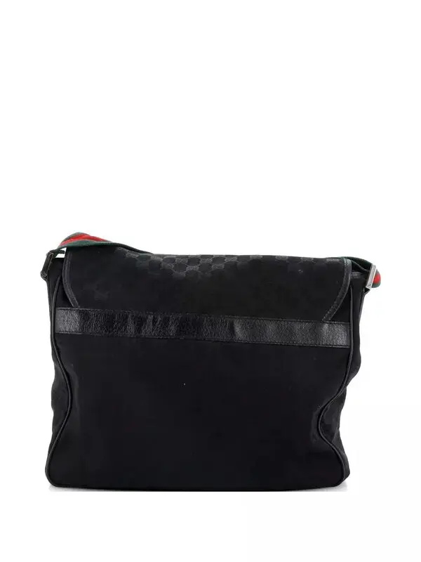 Gucci Web Strap Flap Messenger Gg Canvas Medium Crossbody Bag - Black