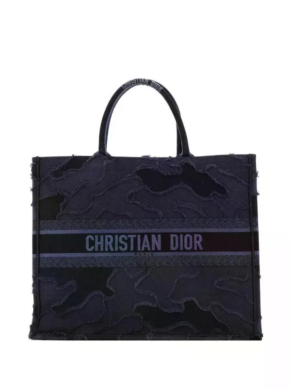 Dior Camouflage Embroidered Canvas Large Tote Bag - Blue