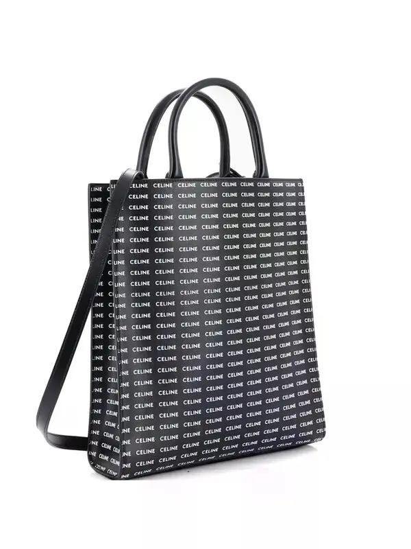 Celine Vertical Cabas Tote All Over Logo Print Small Satchel - Black