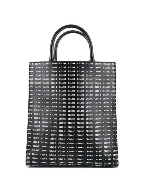 Celine Vertical Cabas Tote All Over Logo Print Small Satchel - Black