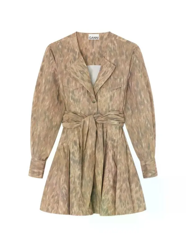 GANNI Belted Buttoned Mini Dress - Neutrals