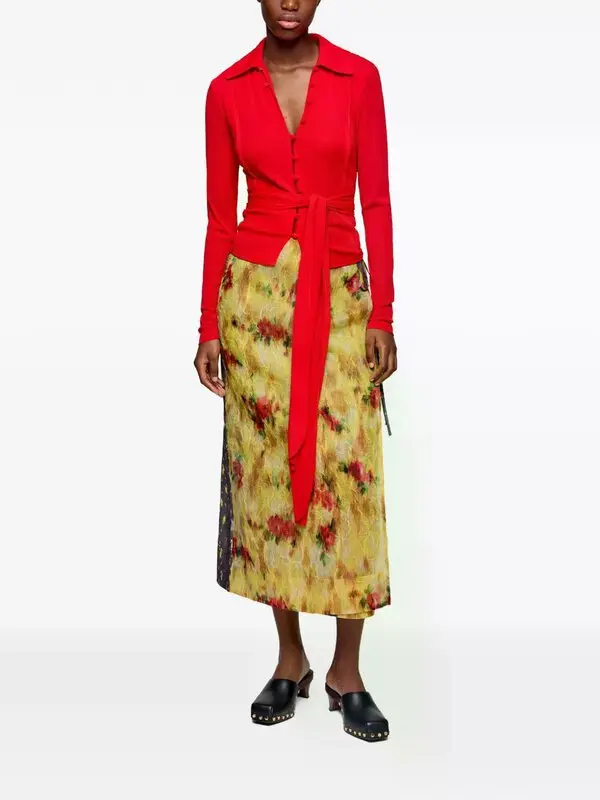 GANNI Organza Wrap Midi Skirt With Floral Print And Color-block Patchwork