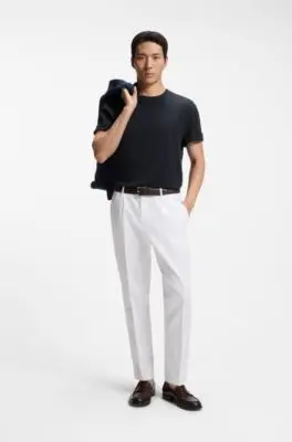 BOSS Cotton-linen T-shirt In A Regular Fit - Dark Blue