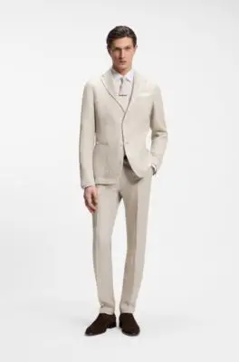 BOSS Slim-fit Linen Blend Trousers - Light Grey