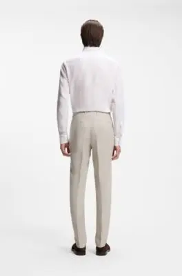 BOSS Slim-fit Linen Blend Trousers - Light Grey