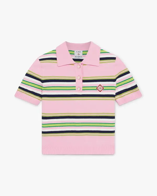 Casablanca Striped Fitted Polo Shirt - Green