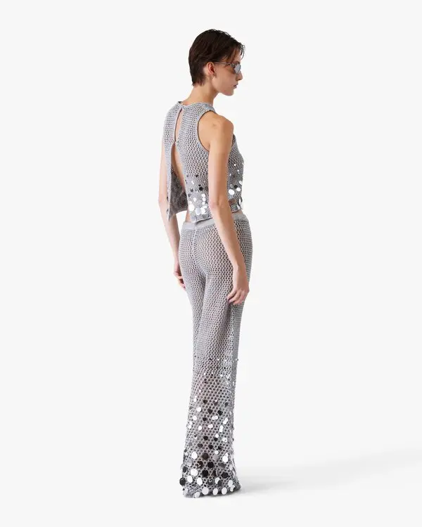 Casablanca Silver Crochet Mirror Top - Multicolor