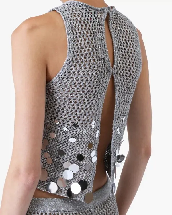 Casablanca Silver Crochet Mirror Top - Multicolor