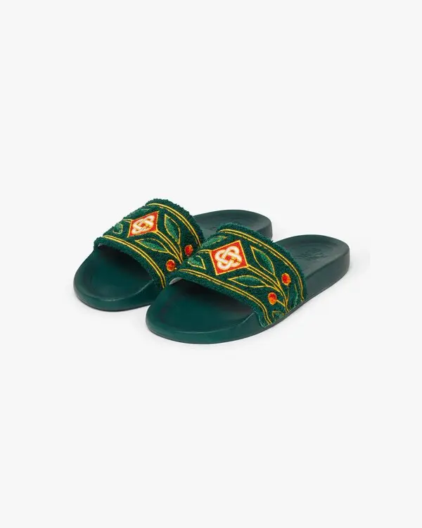 Casablanca Embroidered Terry Slides - Green