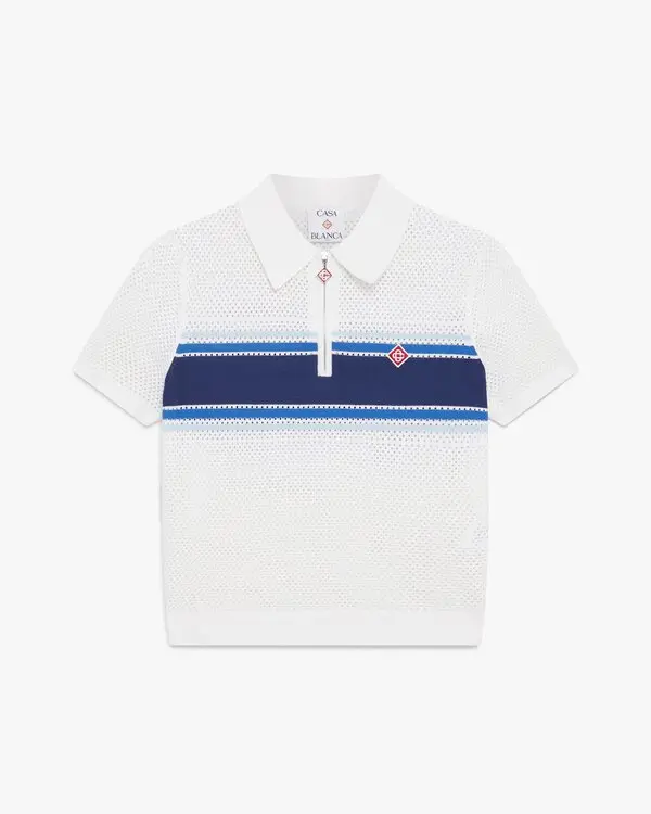 Casablanca Striped Mesh Polo Shirt - Blue