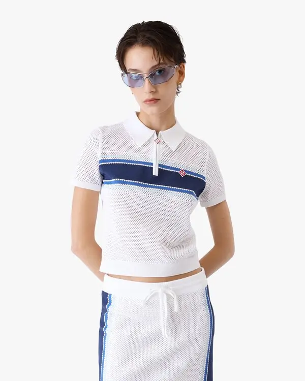Casablanca Striped Mesh Polo Shirt