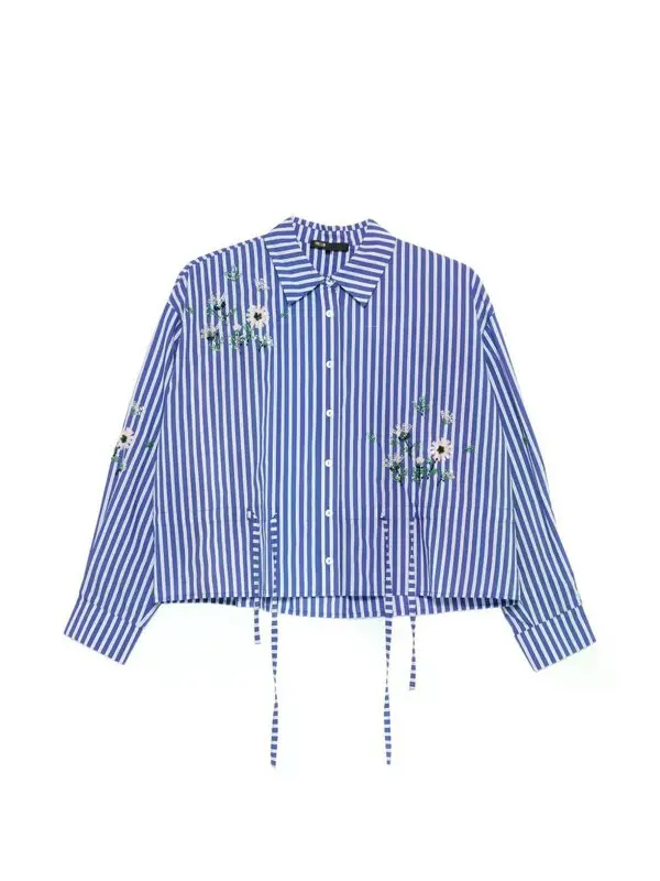 Maje Floral Embroidered Striped Shirt - Blue