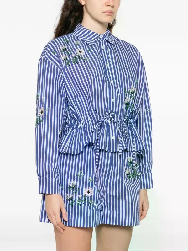 Maje Striped Floral Sequin Embroidered Shirt