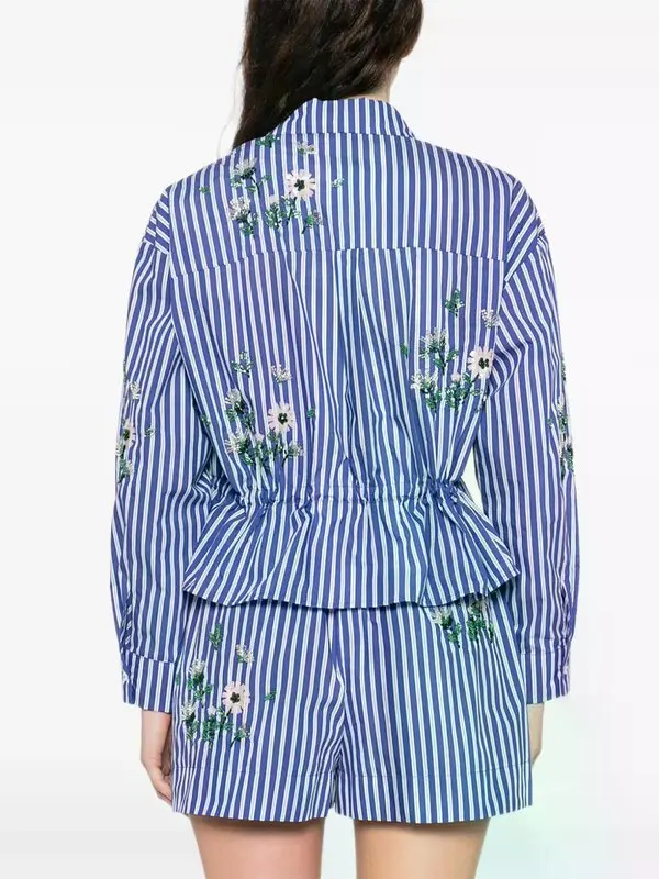 Maje Striped Floral Sequin Embroidered Shirt