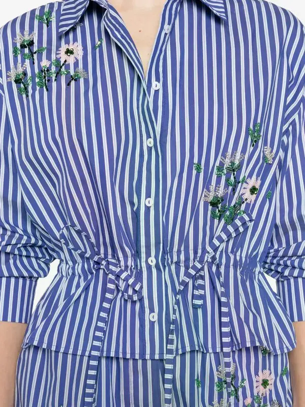 Maje Striped Floral Sequin Embroidered Shirt