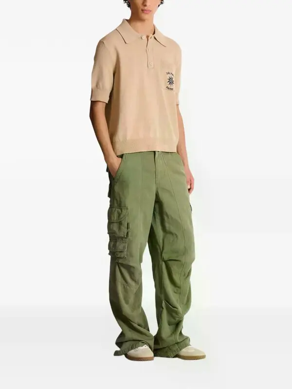 Balmain Short-sleeve Knitted Polo Shirt - Neutrals