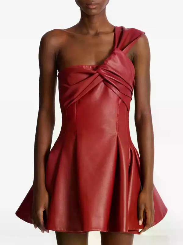 Balmain One-shoulder Leather Mini Dress