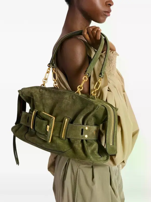 Balmain Anthem Suede Shoulder Bag - Green